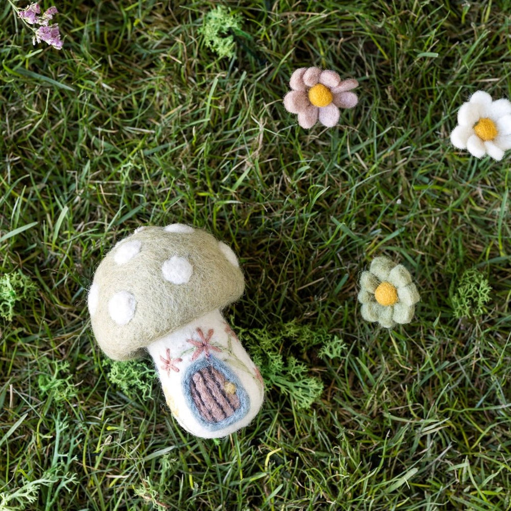 Gry & Sif Spring Mushroom House Decoration Small Handmade Felt Ornament ...