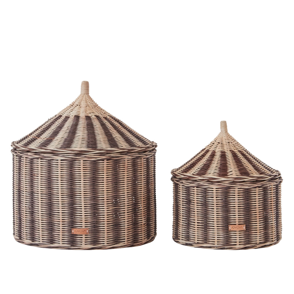 OYOY Circus Basket Set Nutmeg – 2 Rattan Storage Baskets with Lids ...